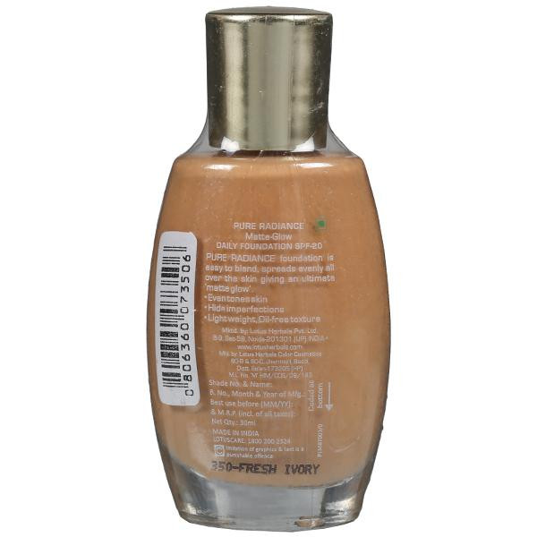 Buy Lotus Make up Pure Radiance Matte Glow Daily Foundation Spf 20 350 Fresh Ivory 30 ml Online Flipkart Health