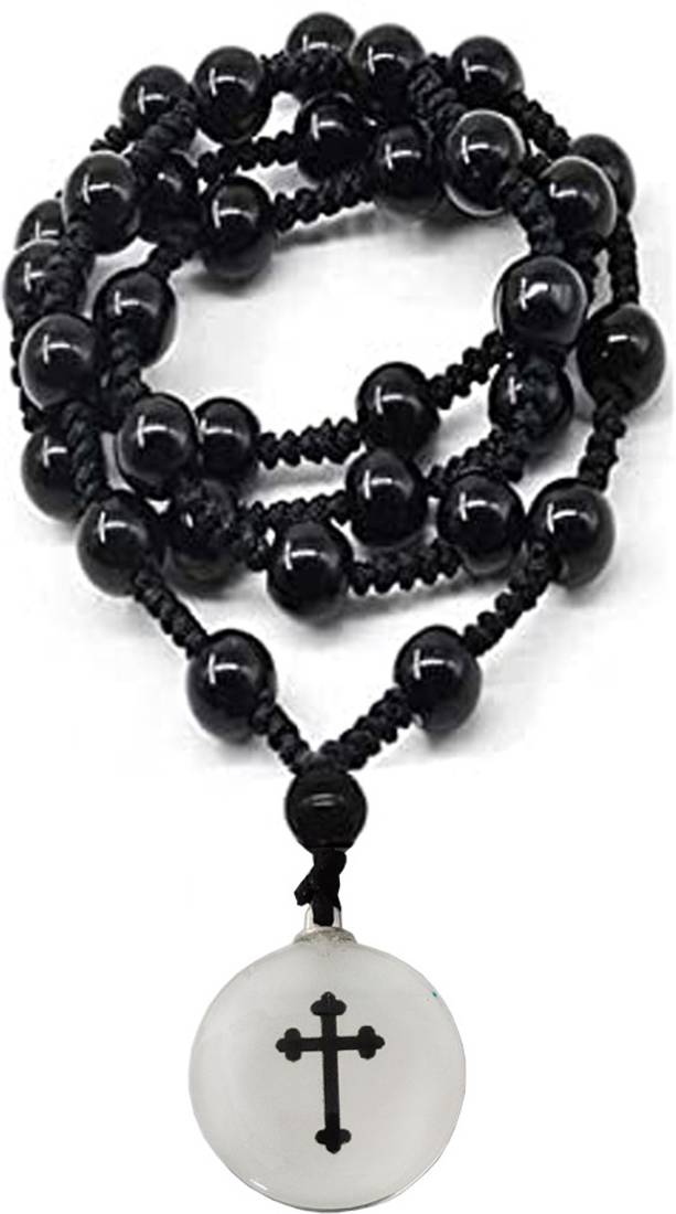 Stylewell Set Of 2 8mm Black White Stone Rosary Jesus Cross Isa Masih ...