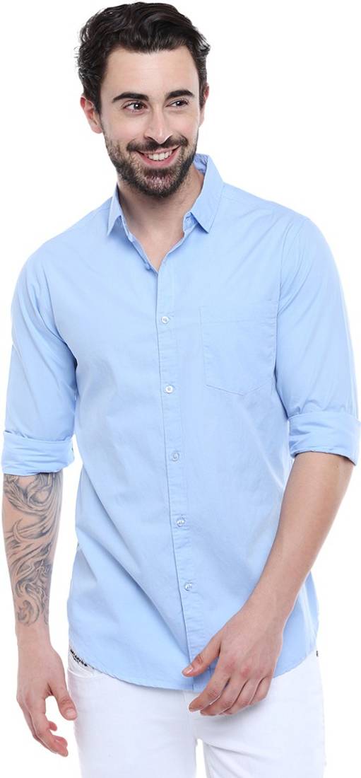 Dennis Lingo Men Solid Casual Light Blue Shirt - Buy Sky Blue Dennis ...