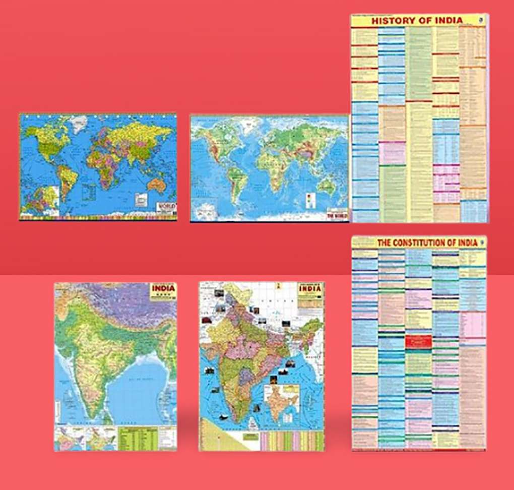 Laminated Constitution & History of India Charts With Political and ...