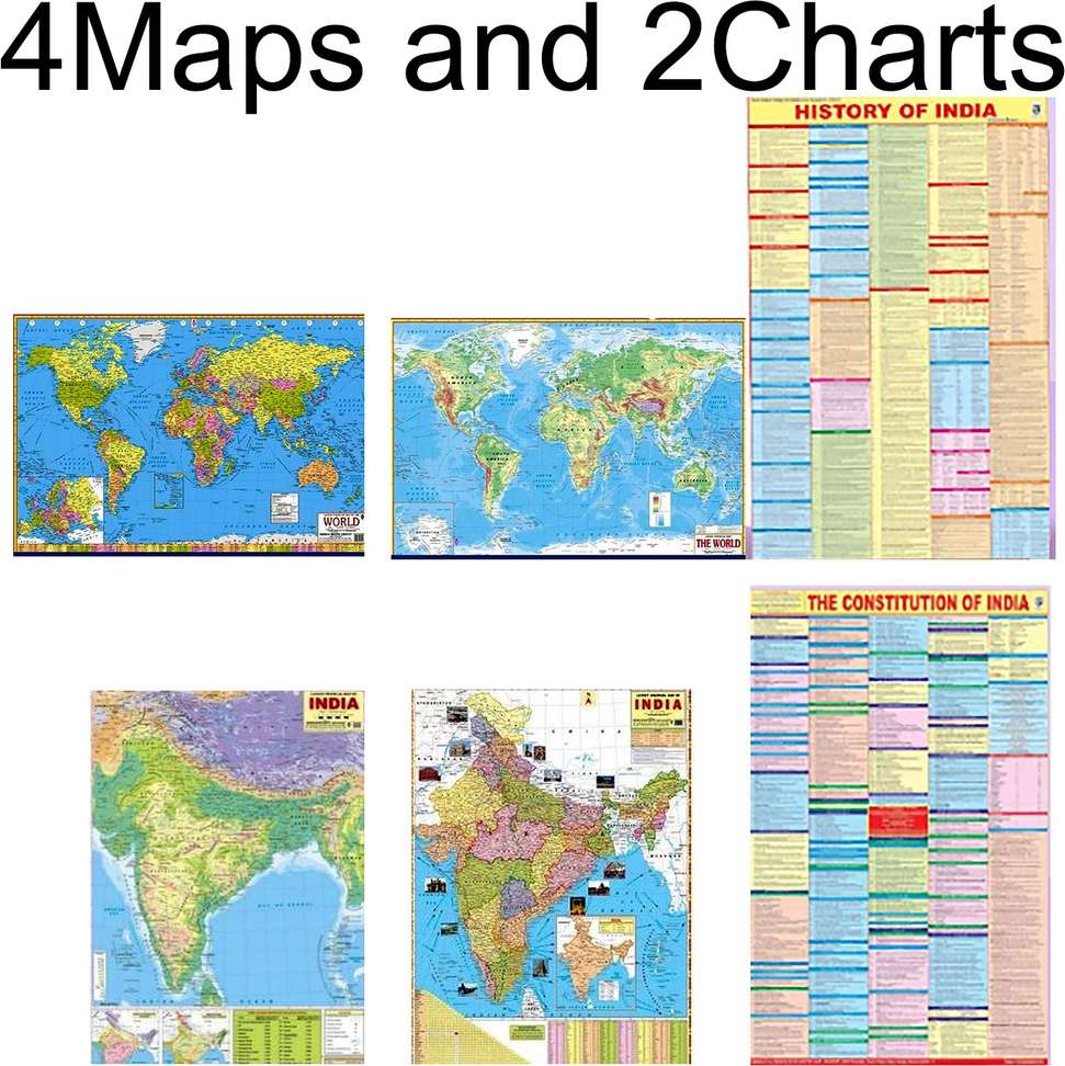 Laminated Constitution & History of India Charts With Political and ...