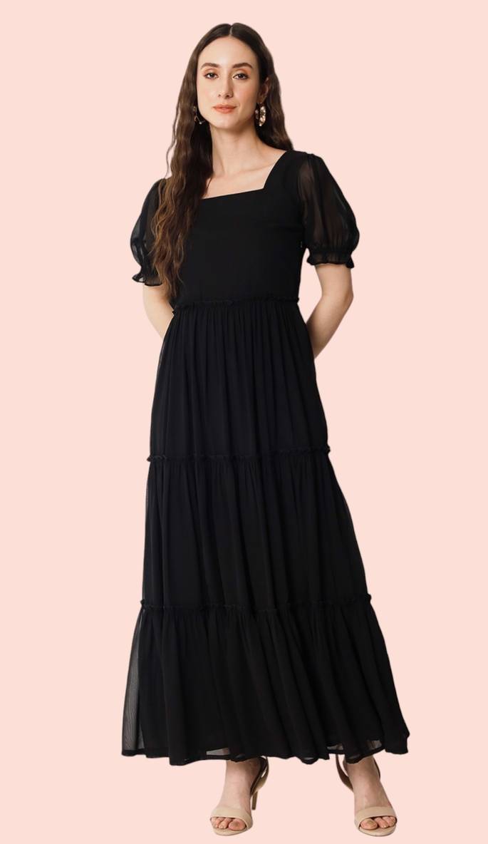 Jash Creation Women Fit and Flare Black Dress - Buy Jash Creation Women ...