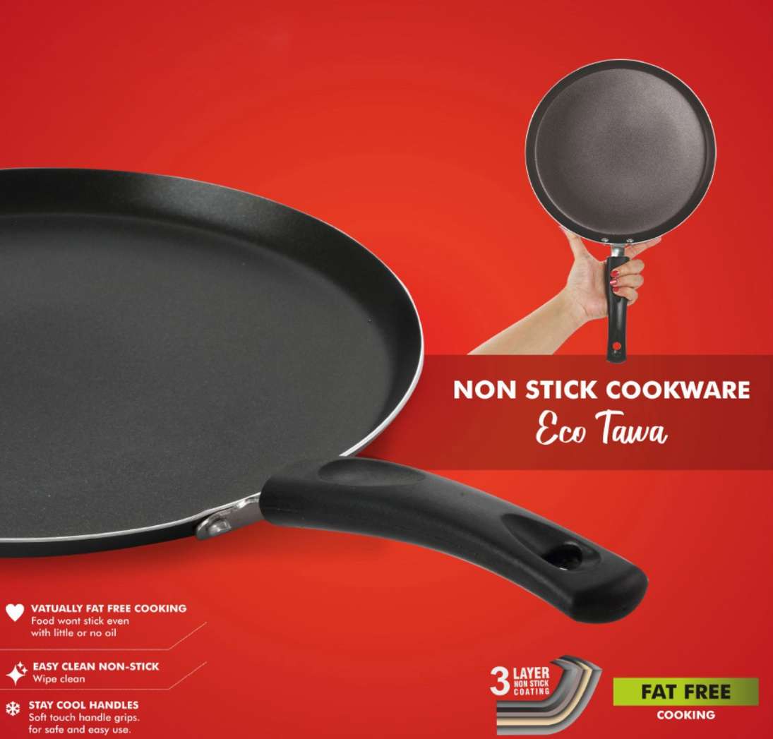 Nelcon Non-Stick Aluminium Flat Tawa, Black Tawa 26 cm diameter Price ...