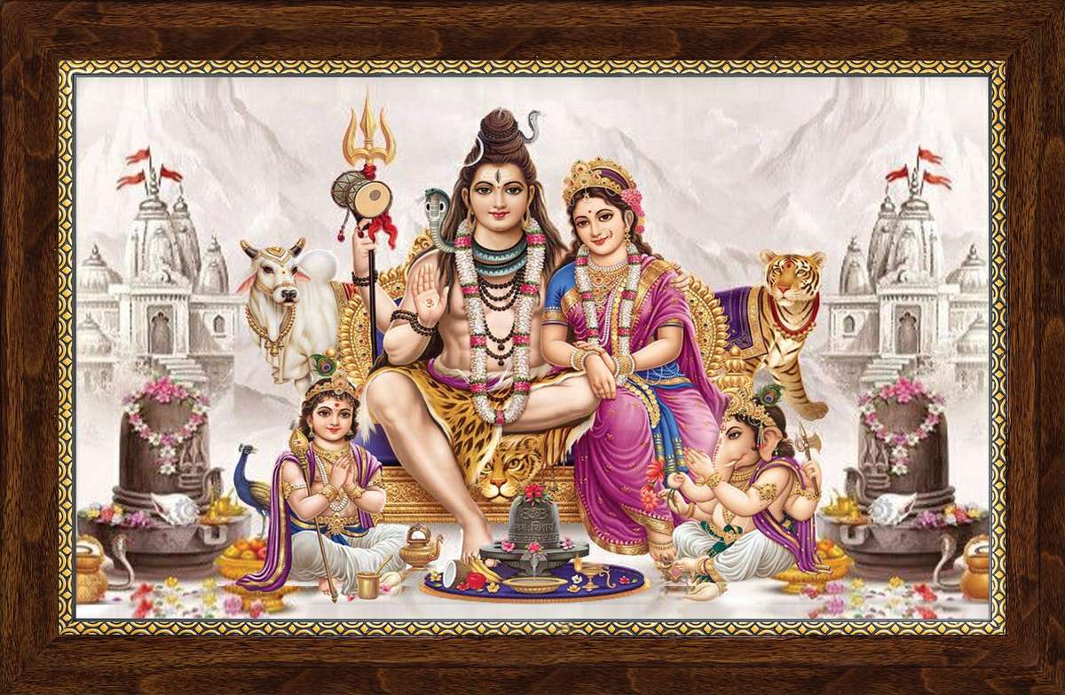 God Shiv Family Parvati Kartikey ganpati Kailash parvat painting on MDF ...