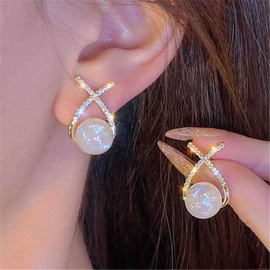 Cubic Zirconia, Diamond, Pearl Alloy Cuff Earring, Stud Earring, Hoop ...