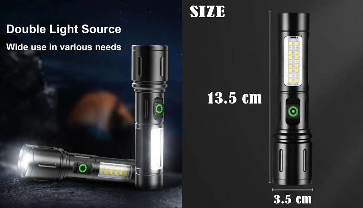 Metal Led Torch Light Long Range 1000 Meter 1 Km 2 in 1 Zoomable & Type ...