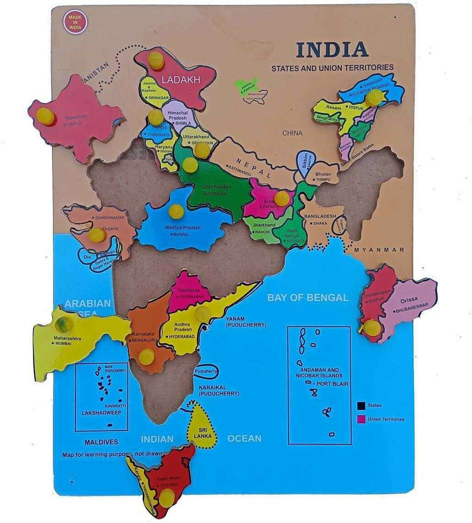 Wooden India Map Capital with State Puzzle Educational Map Puzzle toy ...