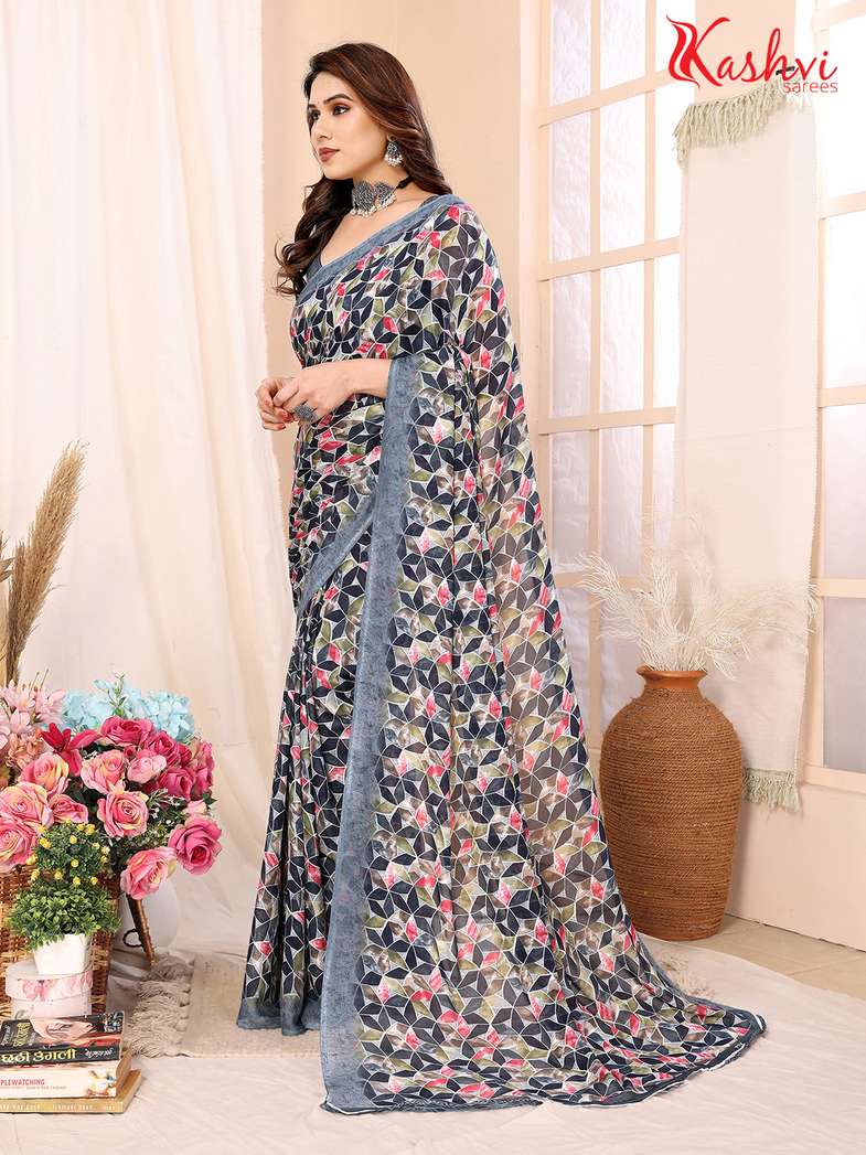Geometric Print Daily Wear Georgette Saree Price in India - Buy ...