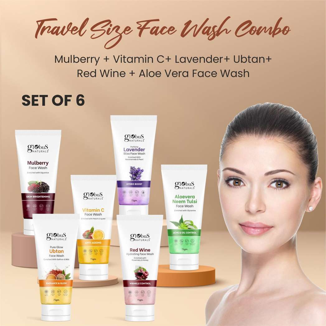 Globus Naturals Face Care Combo- Mulberry, Vitamin C, Lavender, Ubtan ...