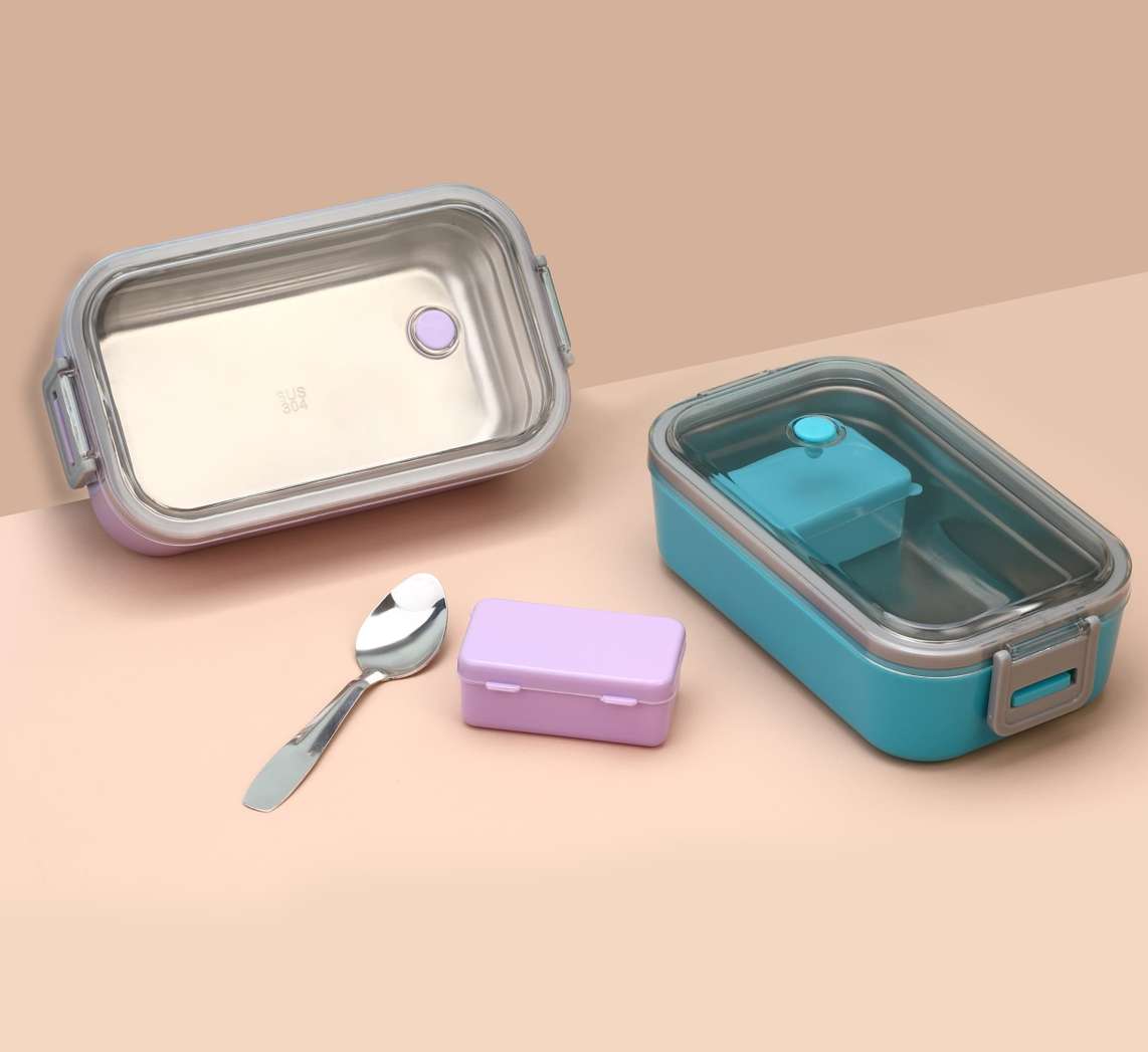 Kid Lunch Box premium Quality combo purple blue color 2 Containers ...