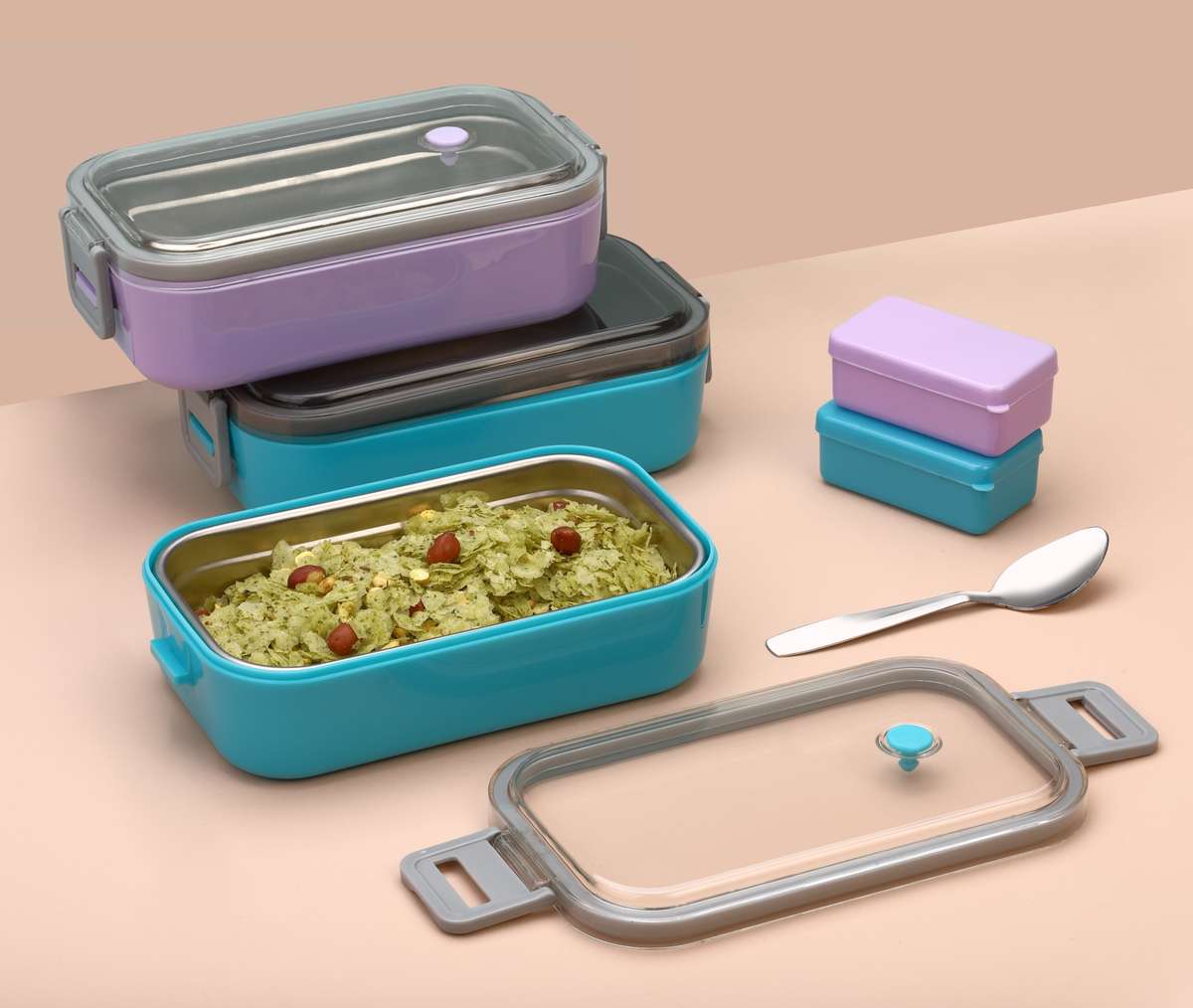 Kid Lunch Box premium Quality combo purple blue color 2 Containers ...