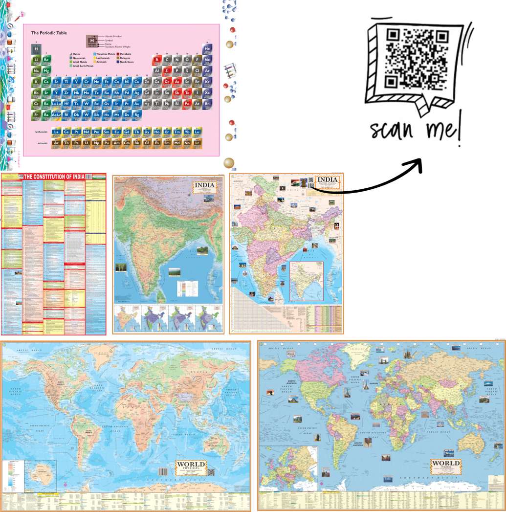 Pack of 6 Maps India Political Map + India Physical Map, World ...