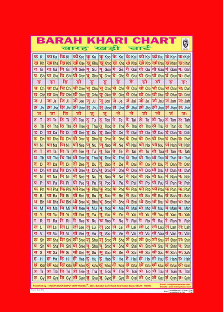 Hindi Barah Khari Chart Without Pvc Rollers| Study/Classroom Chart ...