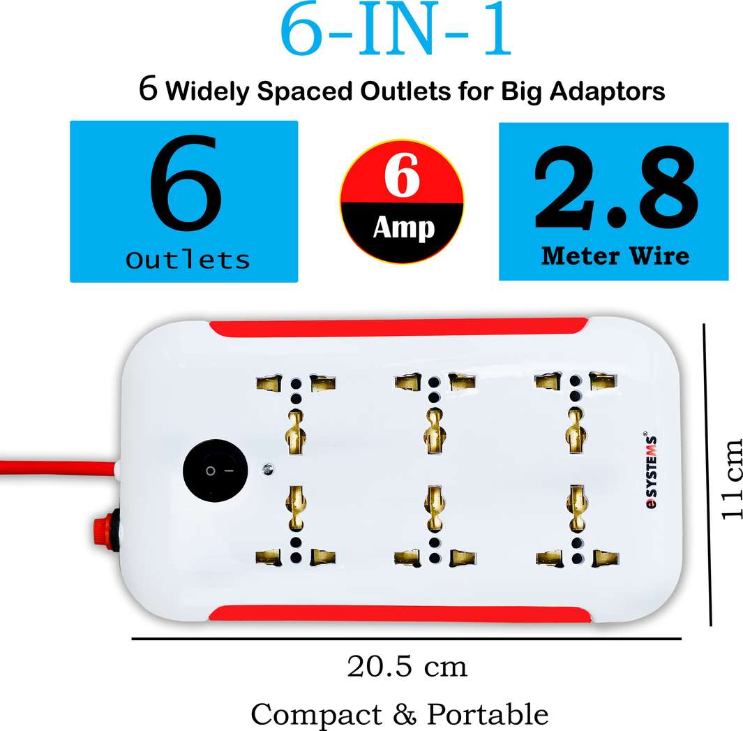 eSYSTEMS Extension Board, 6 Multi Plug Points Universal Sockets Strip ...
