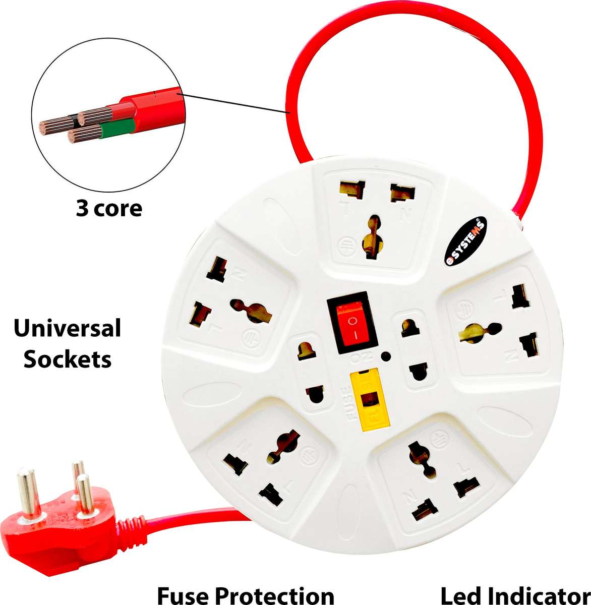 ShopGlobal 6 Amp Multi Plug Point Strip, Cord (2.8 Meter) 7 Socket ...