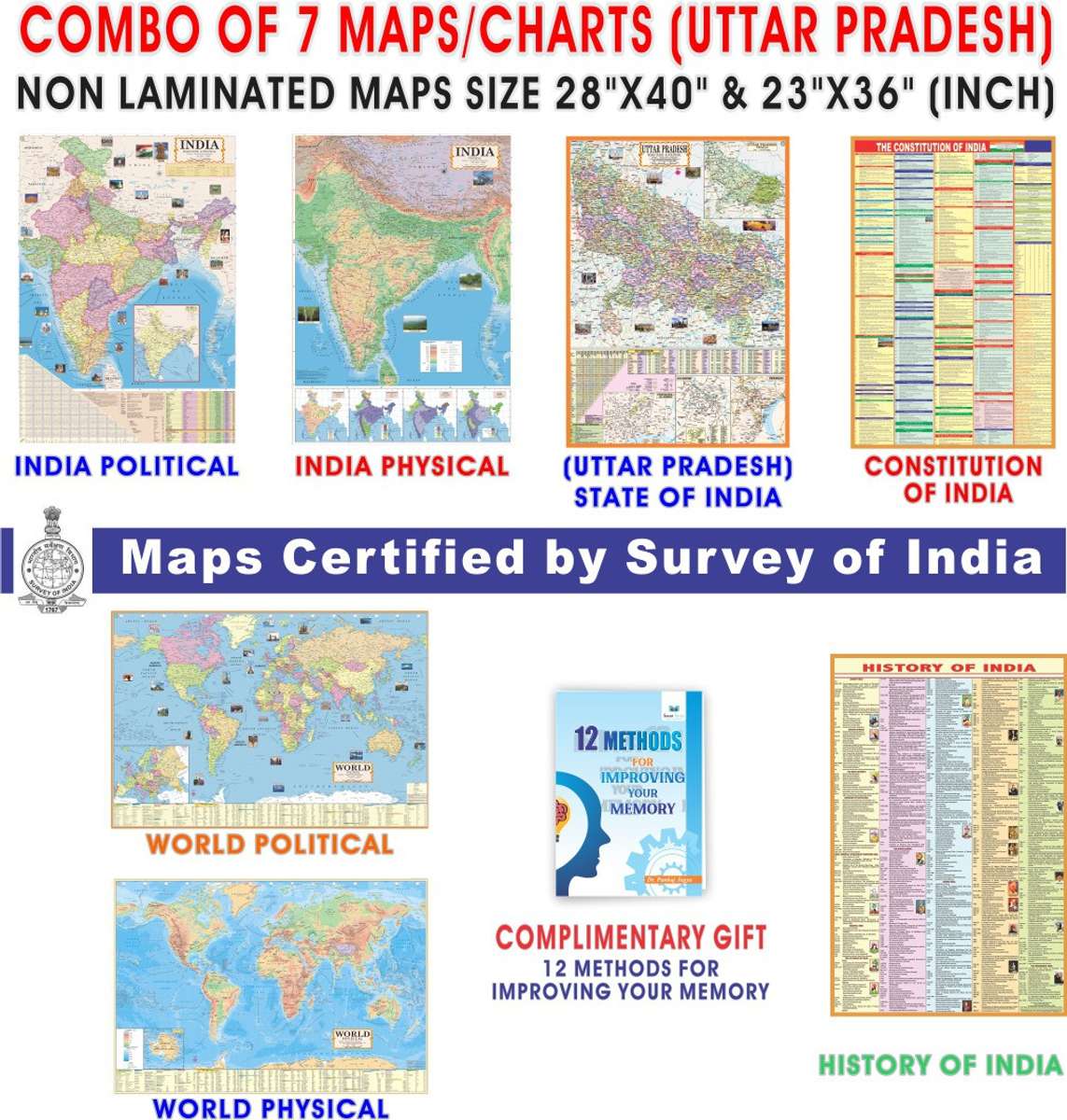 MAPS FOR UPSC (PACK OF 7) UTTER PRADESH POLITICAL, COMPLIMENTARY GIFT ...