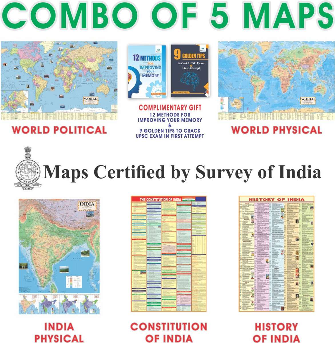MAPS FOR UPSC (PACK OF 5 MAPS/CHAR) COMPLIMENTARY GIFT | INDIAN ...