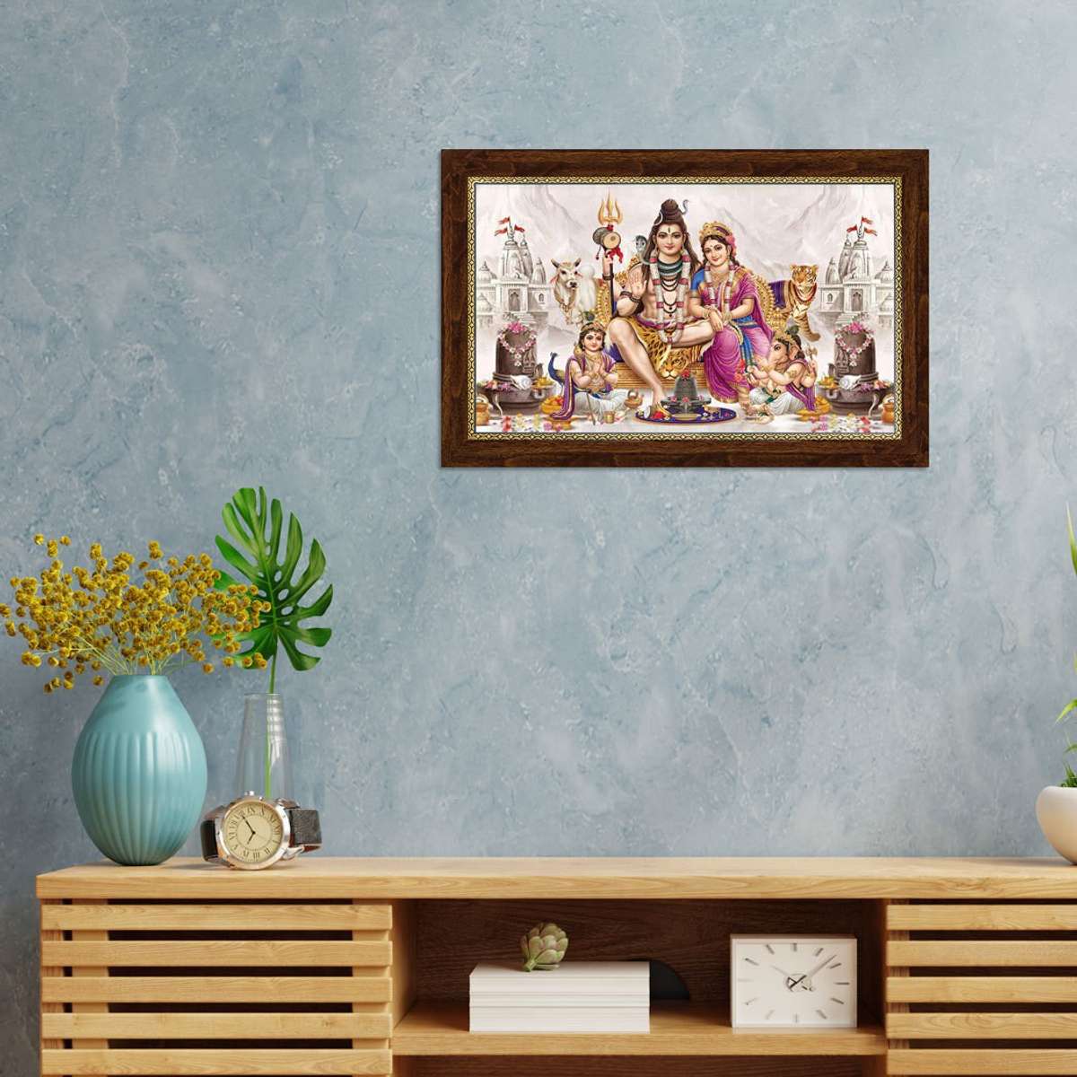 God Shiv Family Parvati Kartikey ganpati Kailash parvat painting on MDF ...