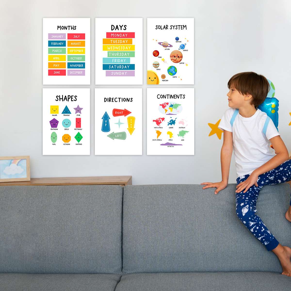 Wall Poster For Kids Education About Months, Days, Solor System, Shape ...