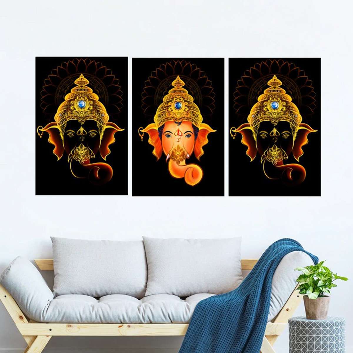 Lord Ganesha Wall Poster (Set of 3 Frameless Panel Posters) (WxH 36"x18 ...