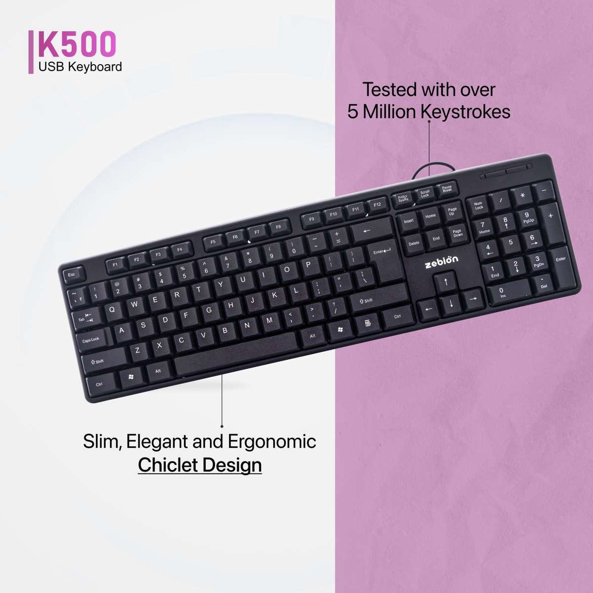 ZEBION K500 Wired USB Desktop Keyboard Price in India - Buy ZEBION K500 ...