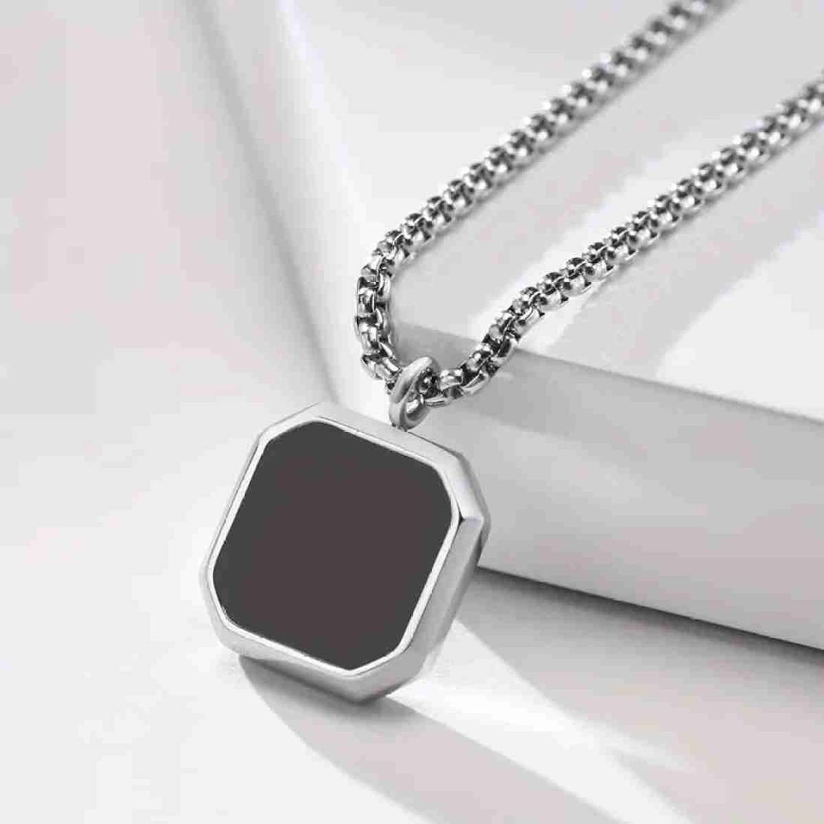 Square Natural Stone Pendant Locket Sterling Silver Steel Price in ...
