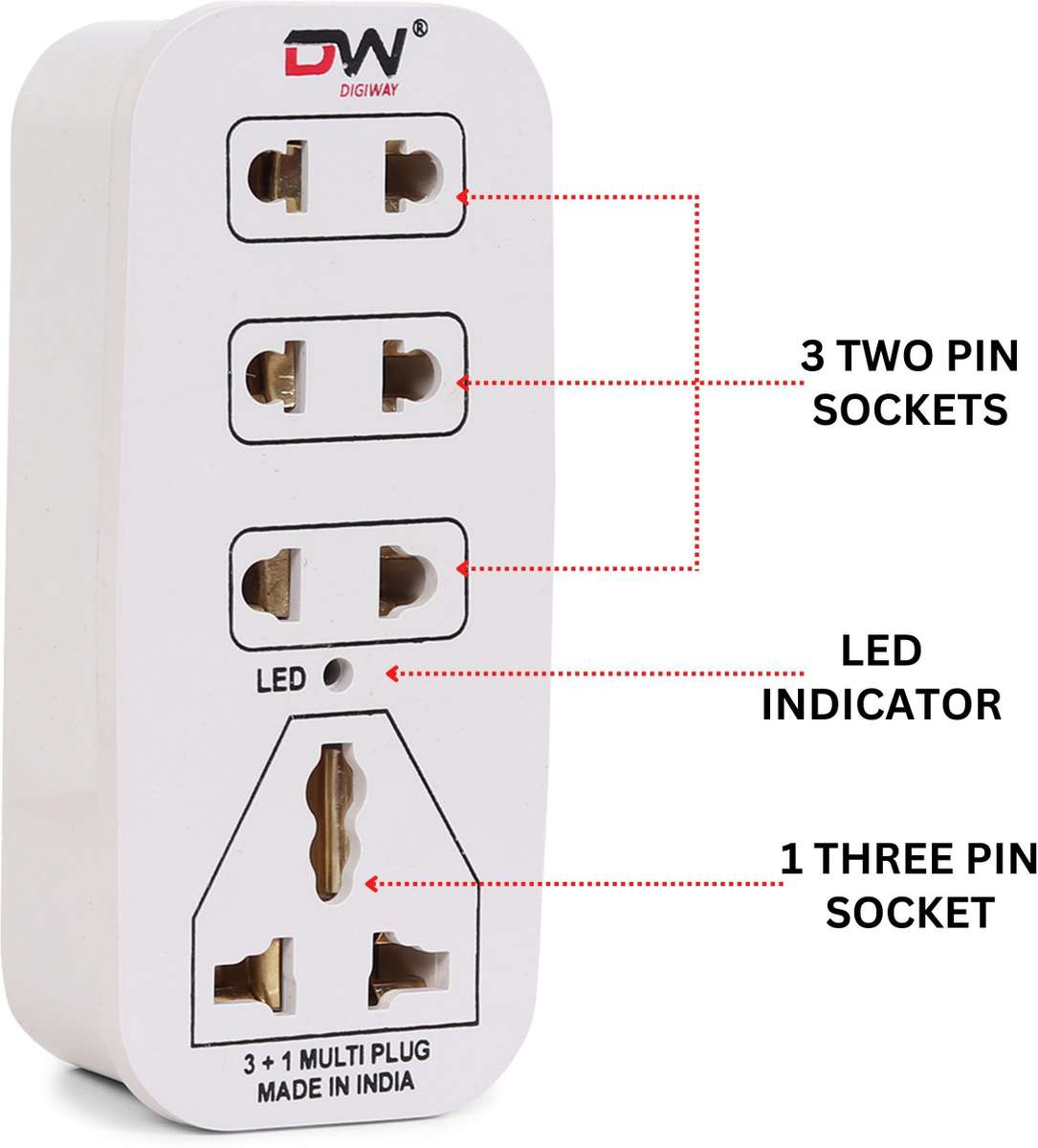 Digiway 3 + 1 Mini Multiplug , Indicator & Universal sockets(Beige) 4 ...