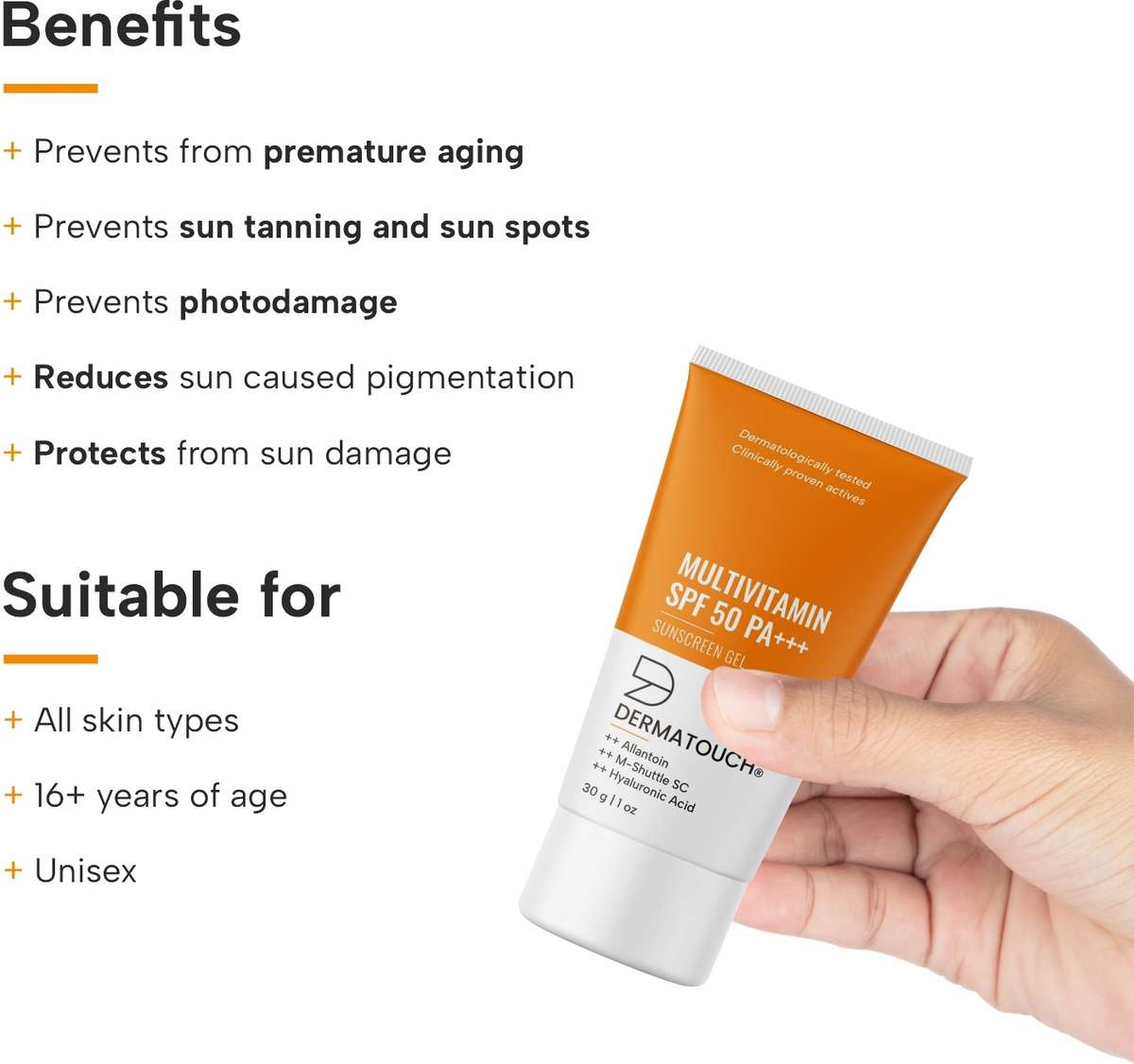 DERMATOUCH Multivitamin Sunscreen Gel | UVA-UVB Protection |Zero White ...