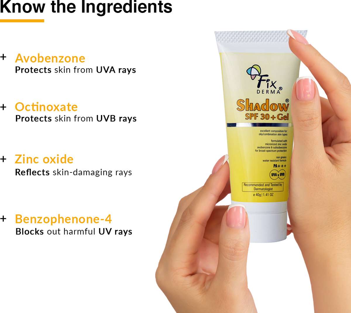 Fixderma Shadow Sunscreen SPF 30+ Gel For Oily Skin, UVA-UVB Protection ...