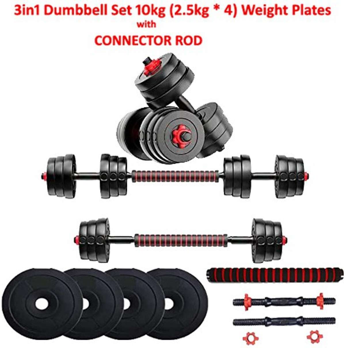 COGNANT SPORTS & FITNESS 10kg(2.5kg*4Plates)Dumbbell + Connector Rod ...