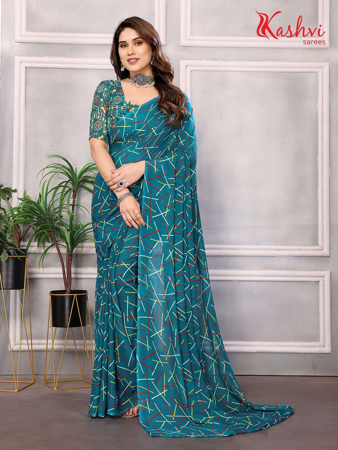 Striped, Printed Fashion Georgette Saree Price in India - Buy Striped ...