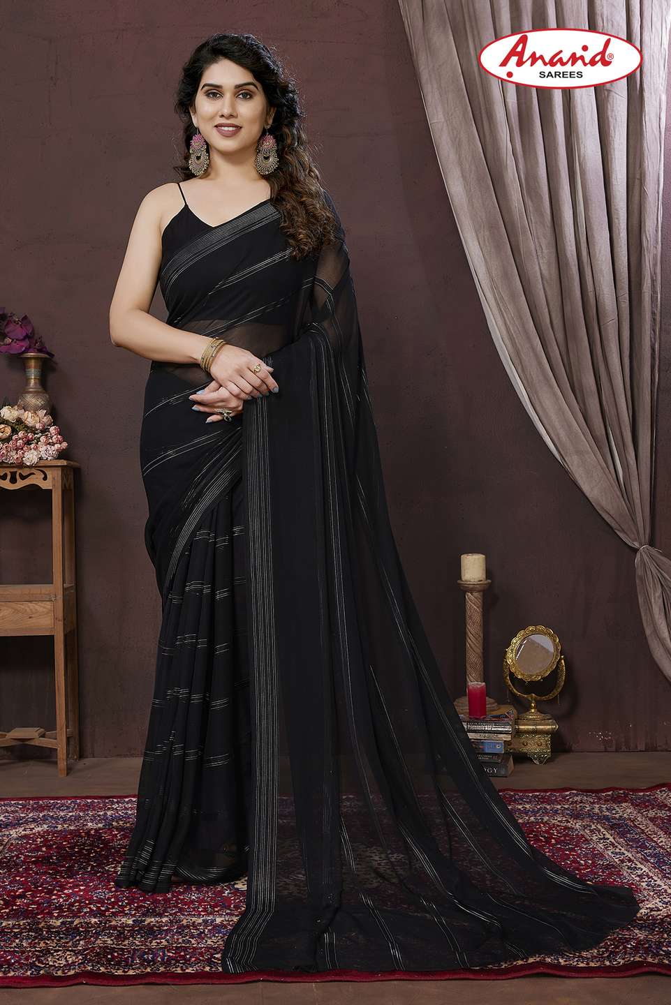 Embellished, Striped, Self Design Bollywood Satin Saree Price in India ...