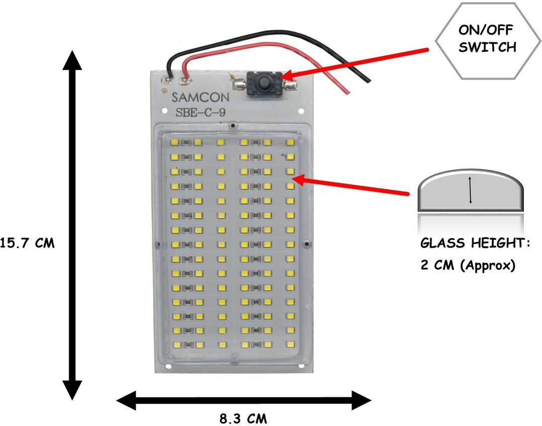 Samcon C-9 12 VOLT 90 SMD 25 WATT LED RECTANGLE REFLECTIVE GLASS PCB WITH ON/OFF BUTTON Display ...