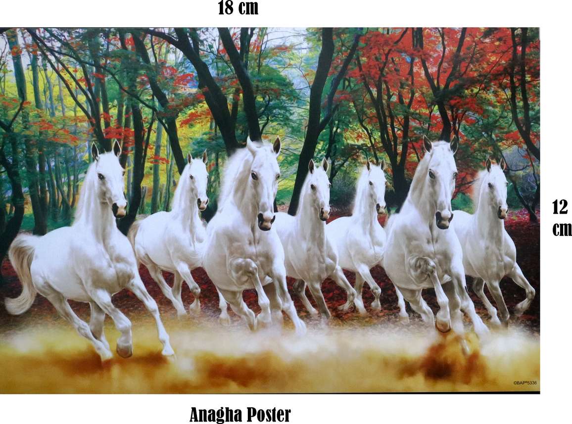 7 horse Vastu Poster With Green Forest Back Ground | Gives stability ...