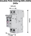 The Elite Electrotek Double Pole MCB Circuit Breaker,240V AC,Overload Protection, Home and ...