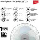 IMPEX Rechargeable Table Fan (BREEZE D3) with LED Light 305 mm 3 Blade ...