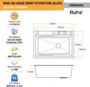 RUHE Nano Kitchen Sink 304-Grade Single Bowl (30x18x9 Inches) with ...