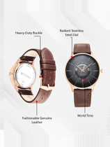 Titan Titan World Time With Date Black Dial Brown LeatherStrap Analog ...