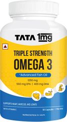 TATA 1mg 7X Strength Omega 3 Fish Oil – 2700 mg with Vitamin E | Heart ...