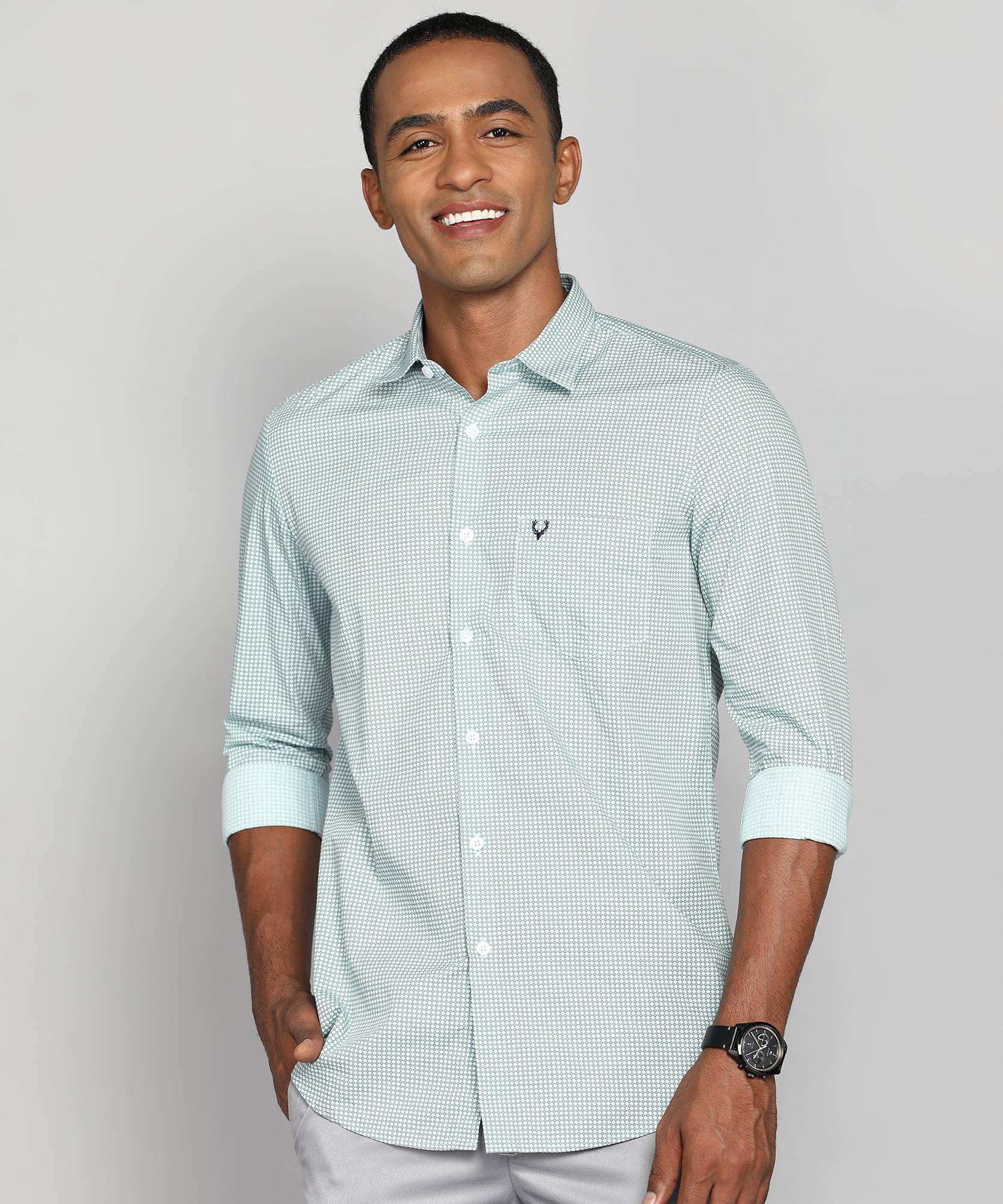 Allen Solly Men Printed Casual Light Blue Shirt - Buy Allen Solly Men ...