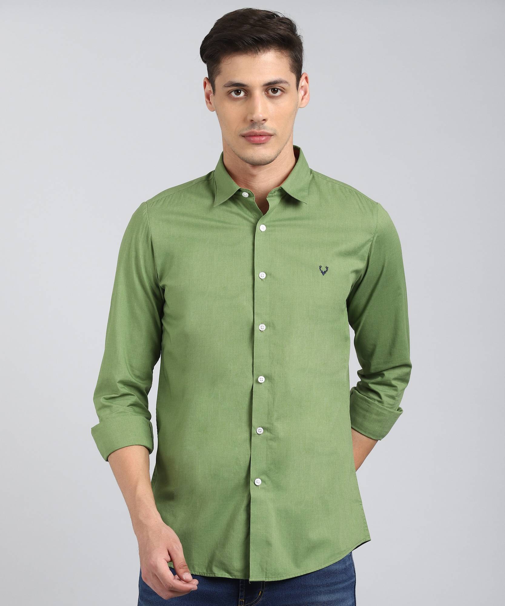 Allen Solly Men Solid Casual Green Shirt - Buy Allen Solly Men Solid ...