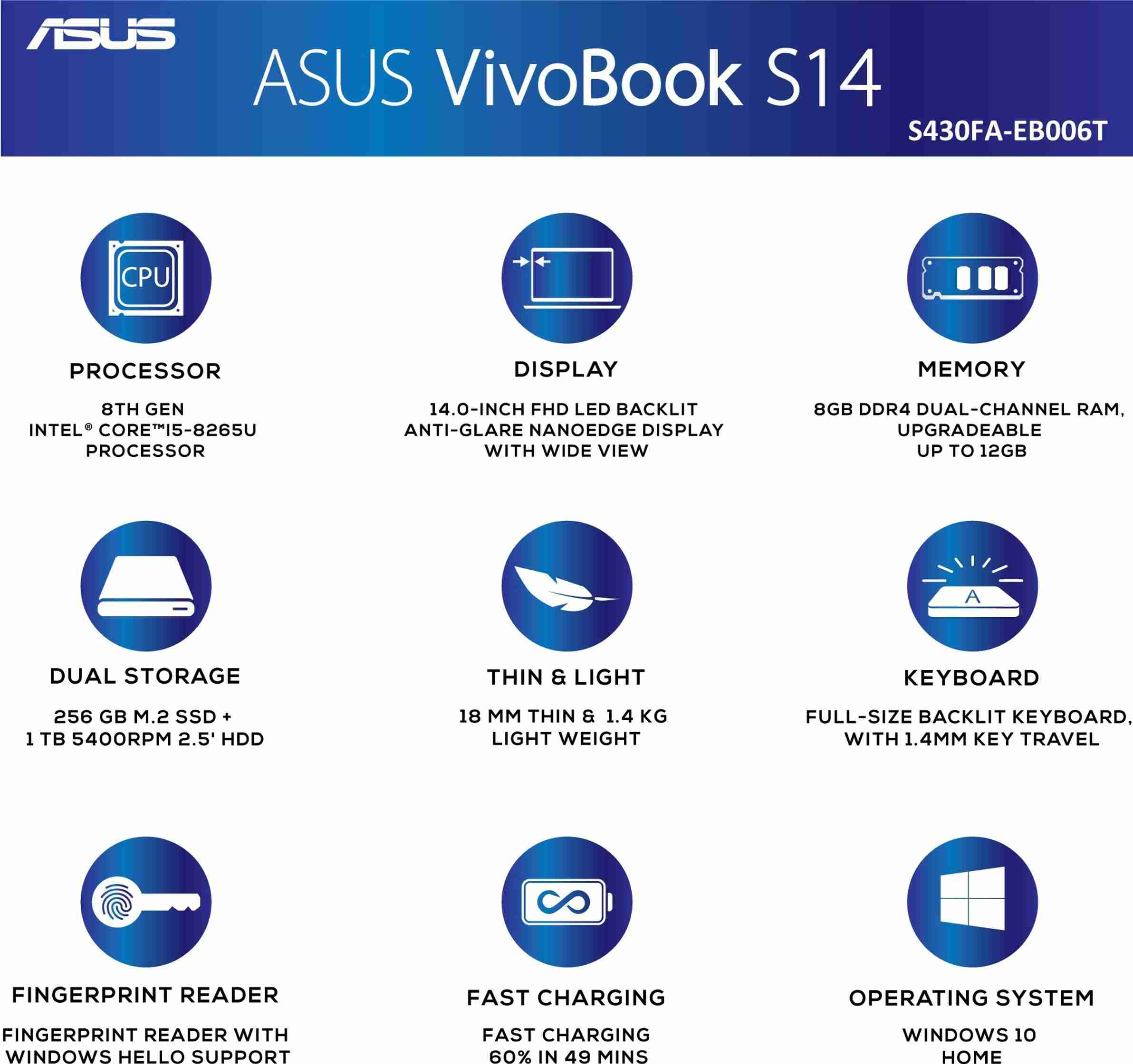 ASUS VivoBook S Series Intel Core i5 8th Gen 8265U - (8 GB/1 TB HDD/256 ...