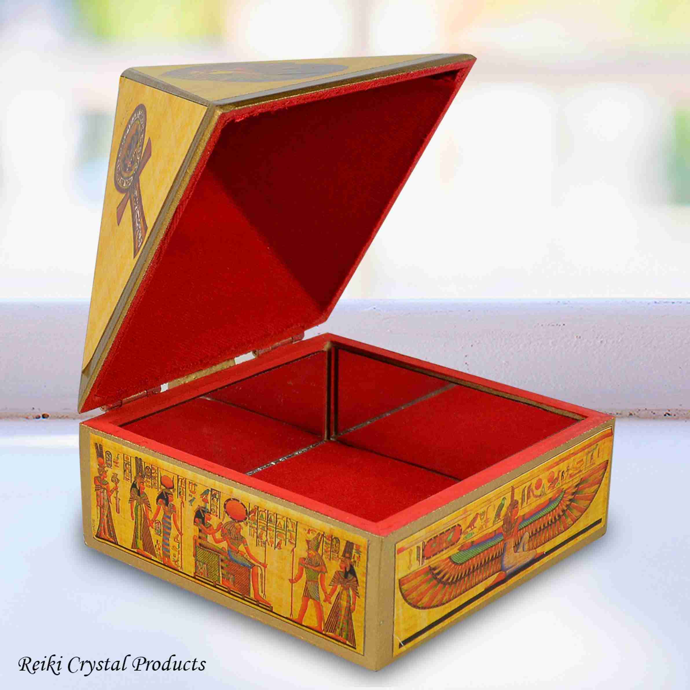 REIKI CRYSTAL PRODUCTS Wish Box Egypt Sticker Wooden Box Vastu Pyramid ...