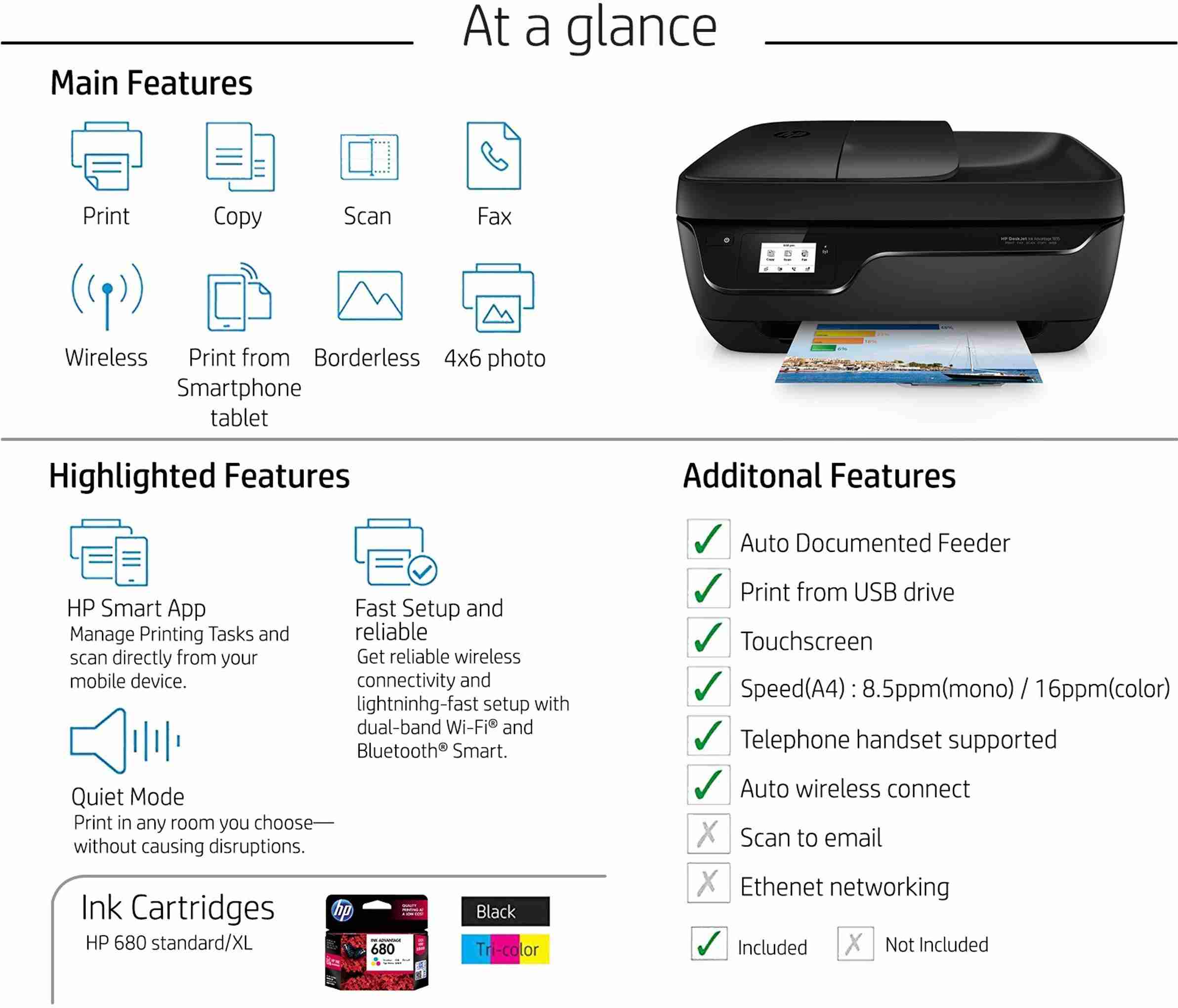 HP DeskJet Ink Advantage 3835 All-in-One Multi-function WiFi Color ...