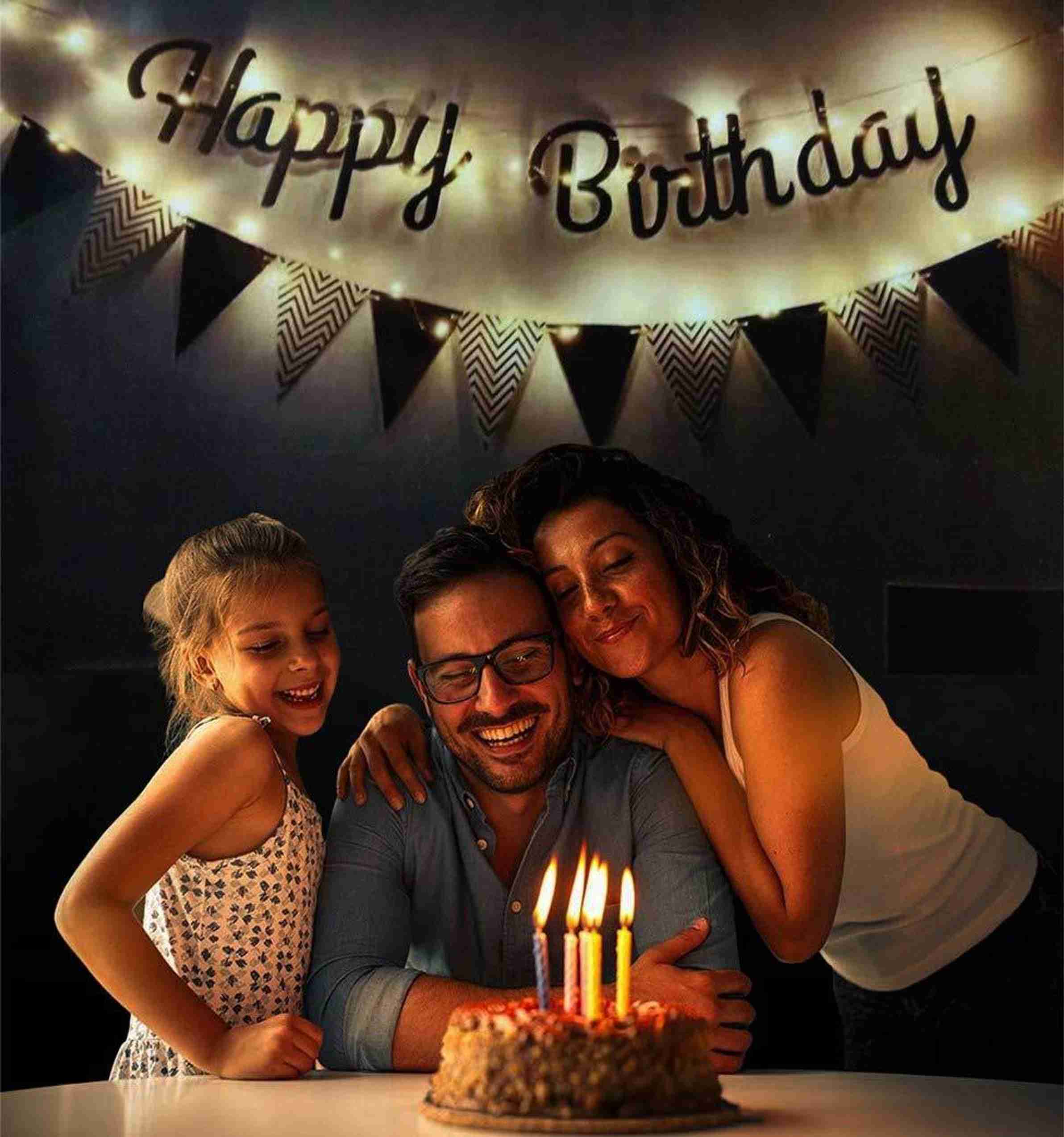 RKY Golden LED Happy Birthday Banner Decoration Kit 3 Pcs Price in ...
