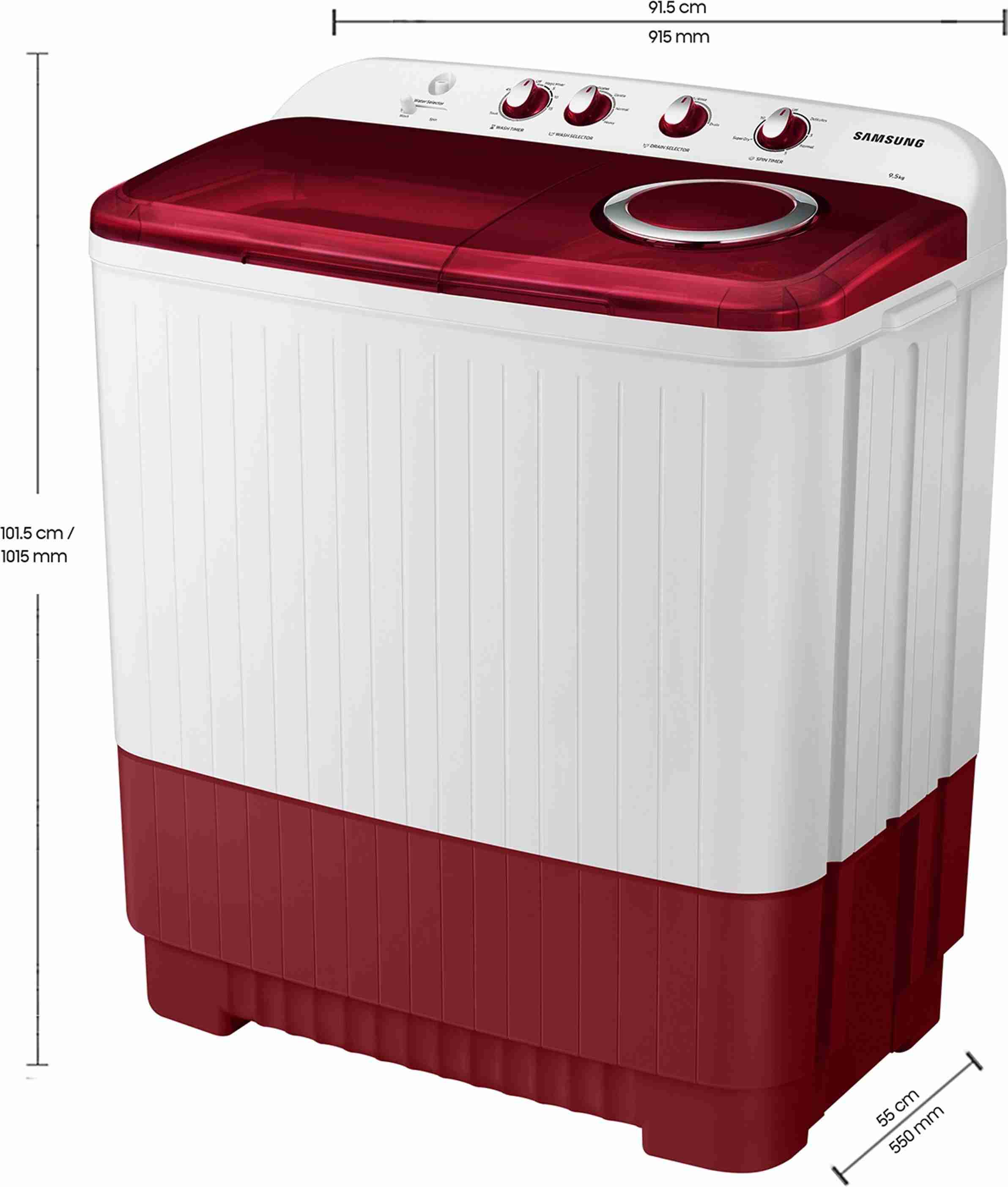 Samsung 9.5 kg Semi Automatic Top Load Washing Machine Red, White Price ...