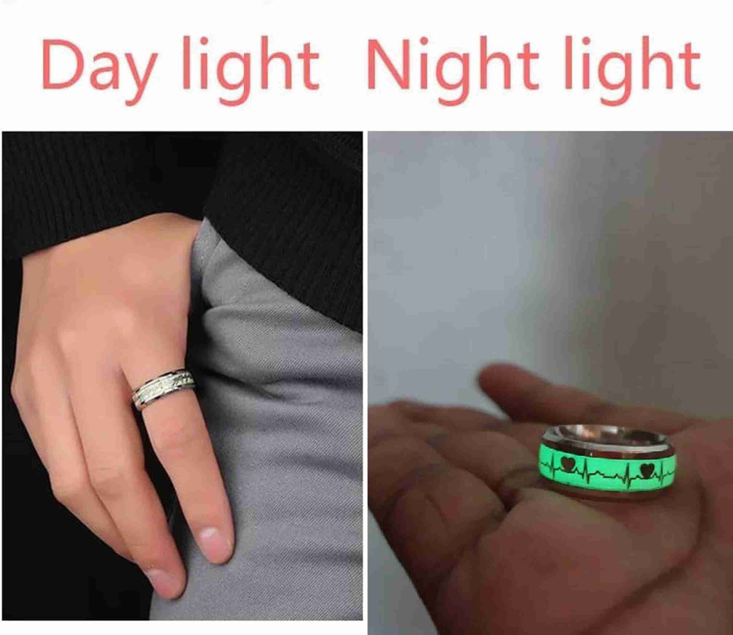 SILVOSWAN Radium Heartbeat Couple ring Luminous ECG Heartbeat Ring for ...