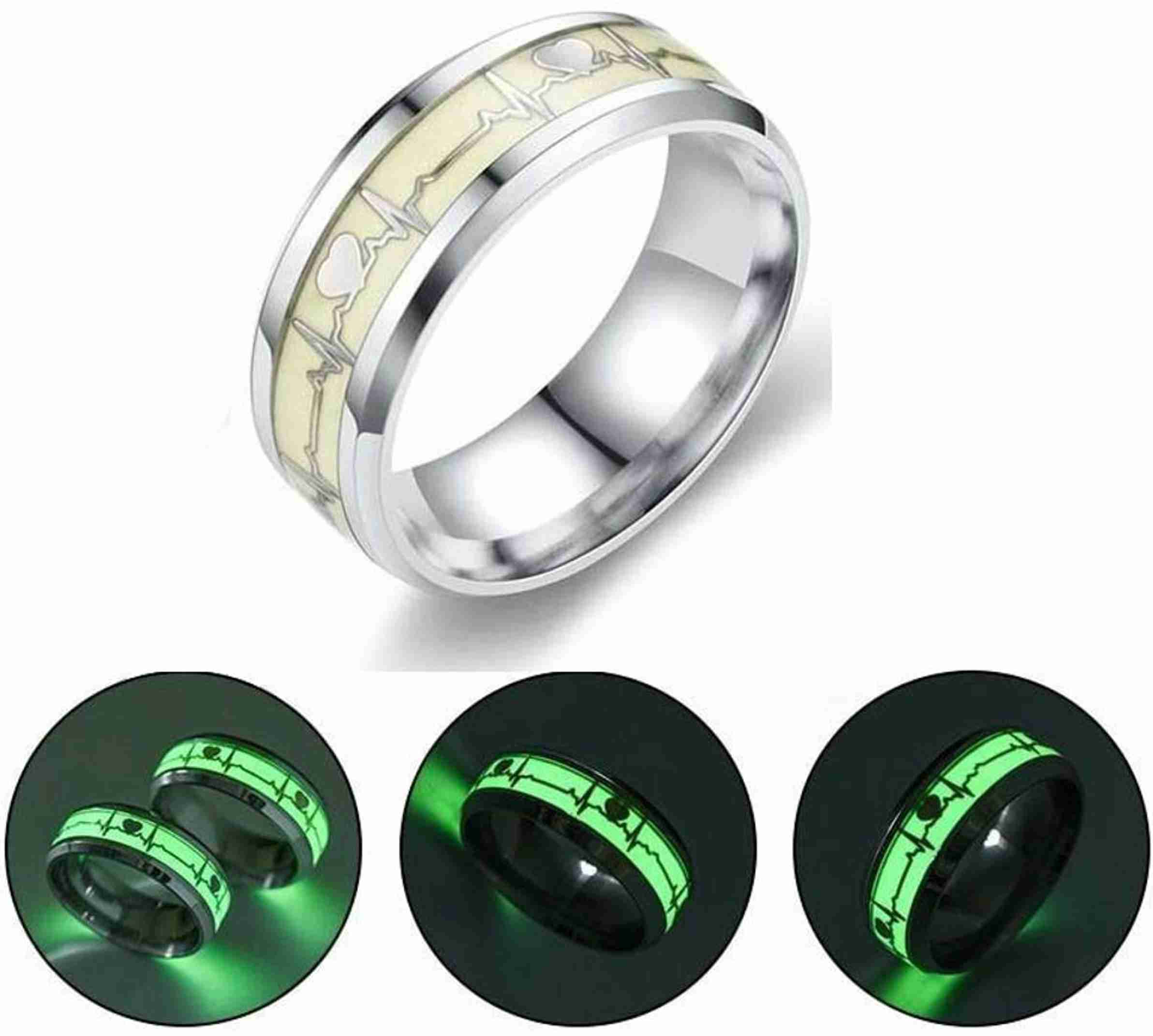 SILVOSWAN Radium Heartbeat Couple ring Luminous ECG Heartbeat Ring for ...