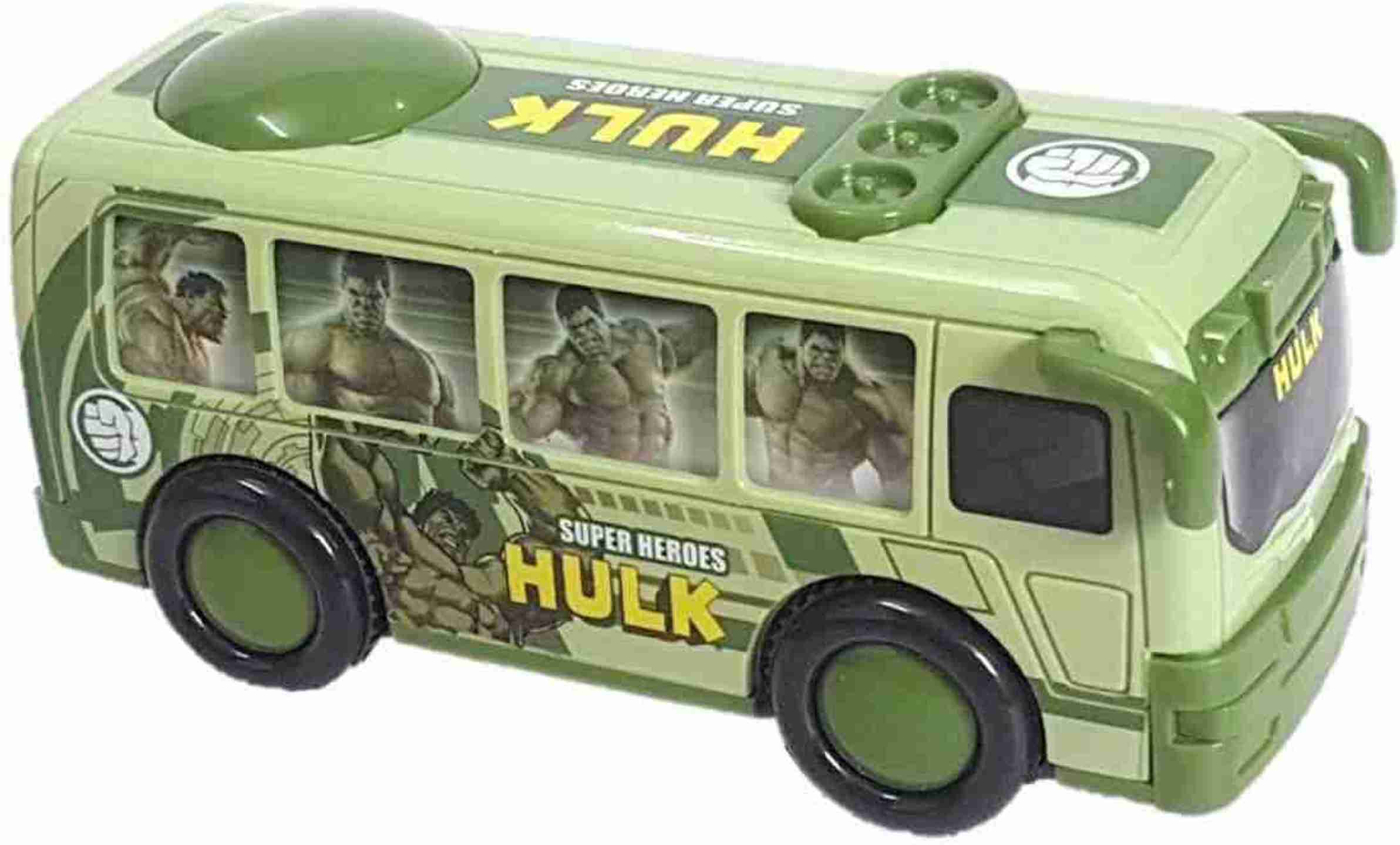 QBIC Push-and-Go Friction Powered Superhero Hulk Minibus for 3+ Years ...