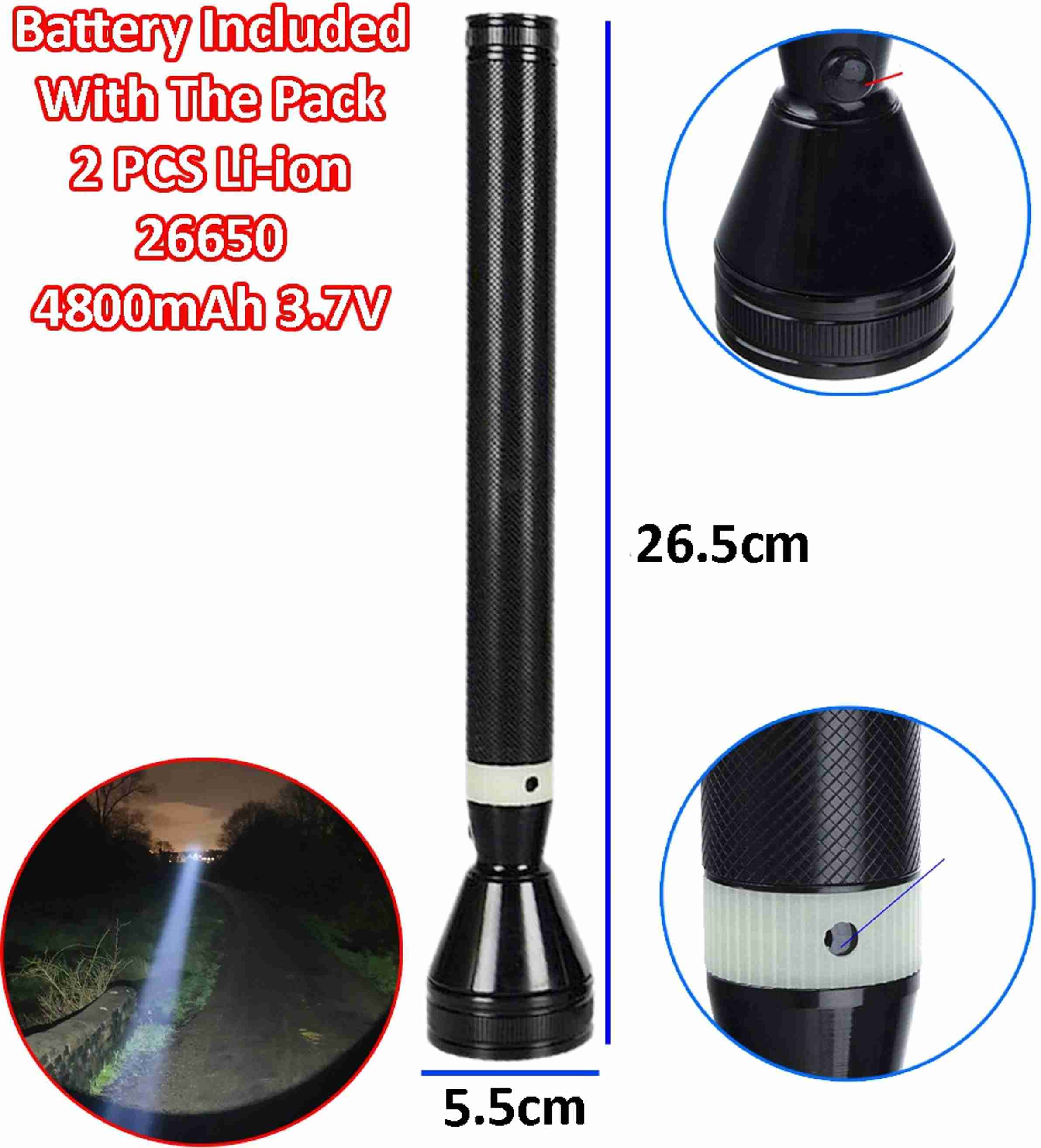SMALL.SUN 1200 Meter Long Range 3 Mode 2X4800mAh Battery Emergency LED ...